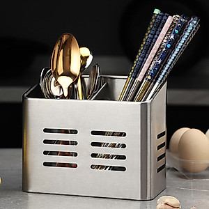 Luxshiny Utensil Drying Rack Metal Utensil Caddy Utensil Holder Canister Stainless Steel Kitchen Utensils Holder for Home Restaurant