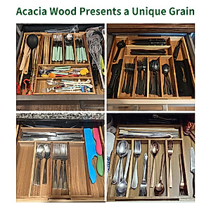 Utoplike Acacia Expandable Cutlery Drawer Organizer, Adjustable Kitchen Silverware Drawer Organizer, Wooden Utensil Tray Holder Organiser, Drawer Divider for Flatware, Knives in Kitchen