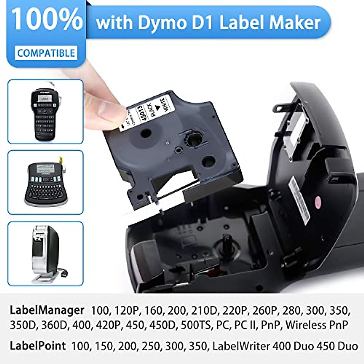 6-Pack Dymo D1 Label Tape Compatible for DYMO 45013 LabelManager 160 280 210D 360D 420P Wireless PnP 220P 260P 450D 500TS 450DUO Label Maker11