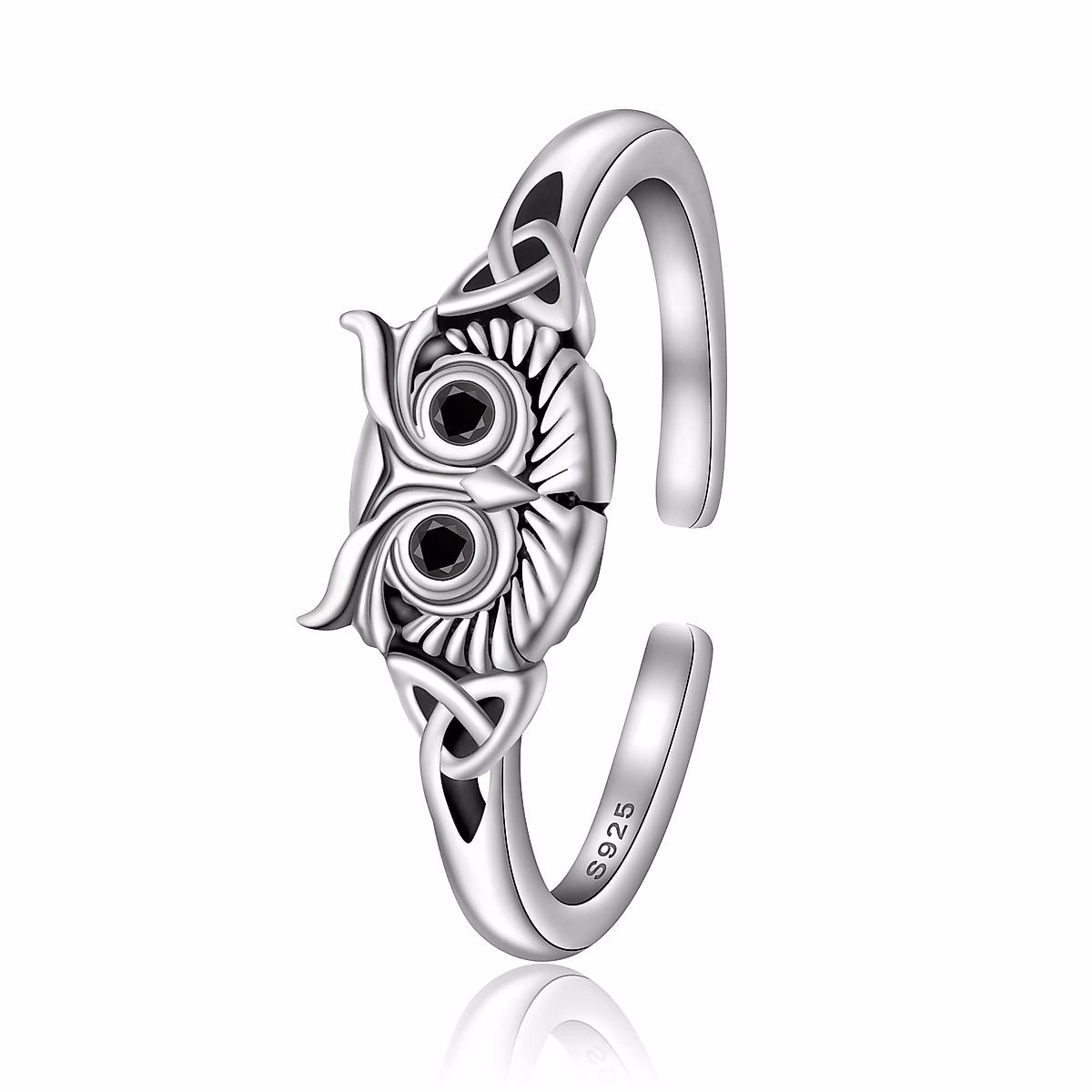 CHIC & ARTSY Night Owl Ring 925 Sterling Silver Owl Thumb Rings Owl Open Band Ring Celtic Knot Night Owl Ring Open Cuff Adjustable Ring for Women
