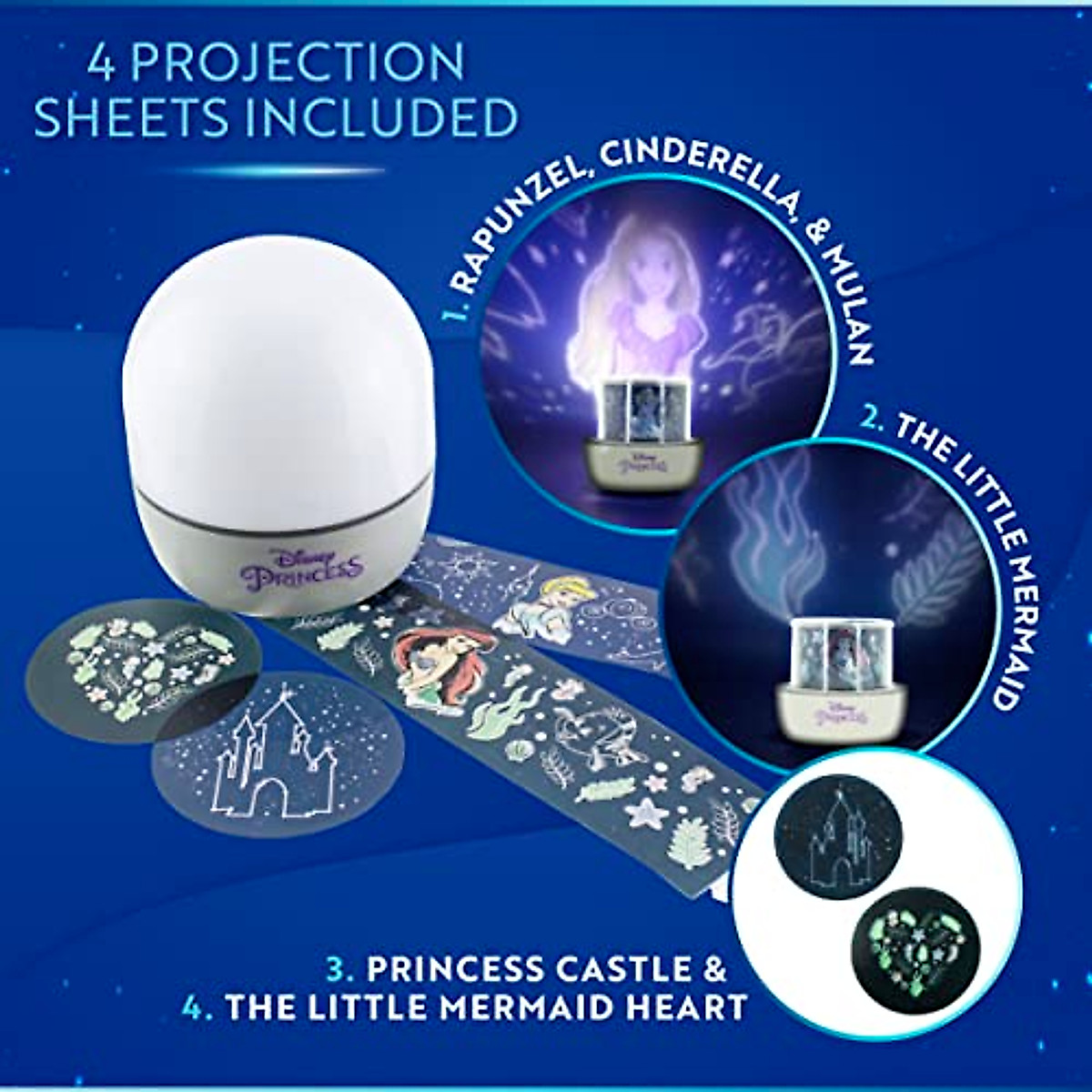 Disney Projector Night Light - Disney Princess Scenes, Ariel Rapunzel Cinderella & Mulan Night Light and Decoration for Girls Bedroom Walls and Ceiling