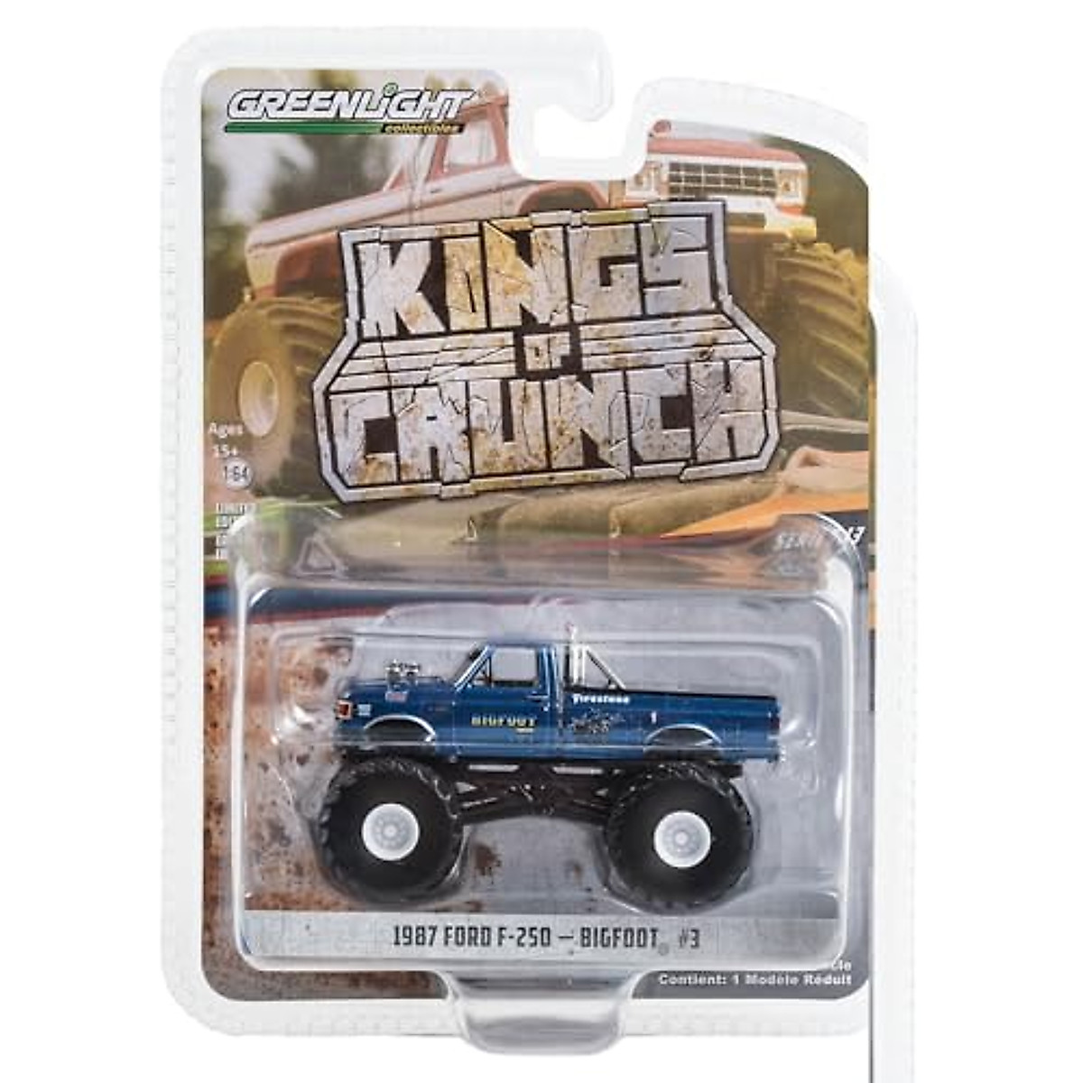 1987 F-250 Monster Truck Blue Metallic Bigfoot #3" "Kings of Crunch Series 13 1/64 Diecast Model Car by Greenlight 49130D