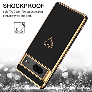 BENTOBEN Google Pixel 7 Protective Case, Heart Plating, TPU, Lightweight, Flexible, Non-Slip, Shockproof, 6.3 Inch, Black