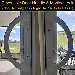 Patio Door Handle Set + Mortise Lock 45° Perfect Replacement for Sliding Glass Door Fits 3-15/16” Screw Hole Spacing, Non-keyed with Latch Locks,White Diecast,Reversible Design(Non-Handed)