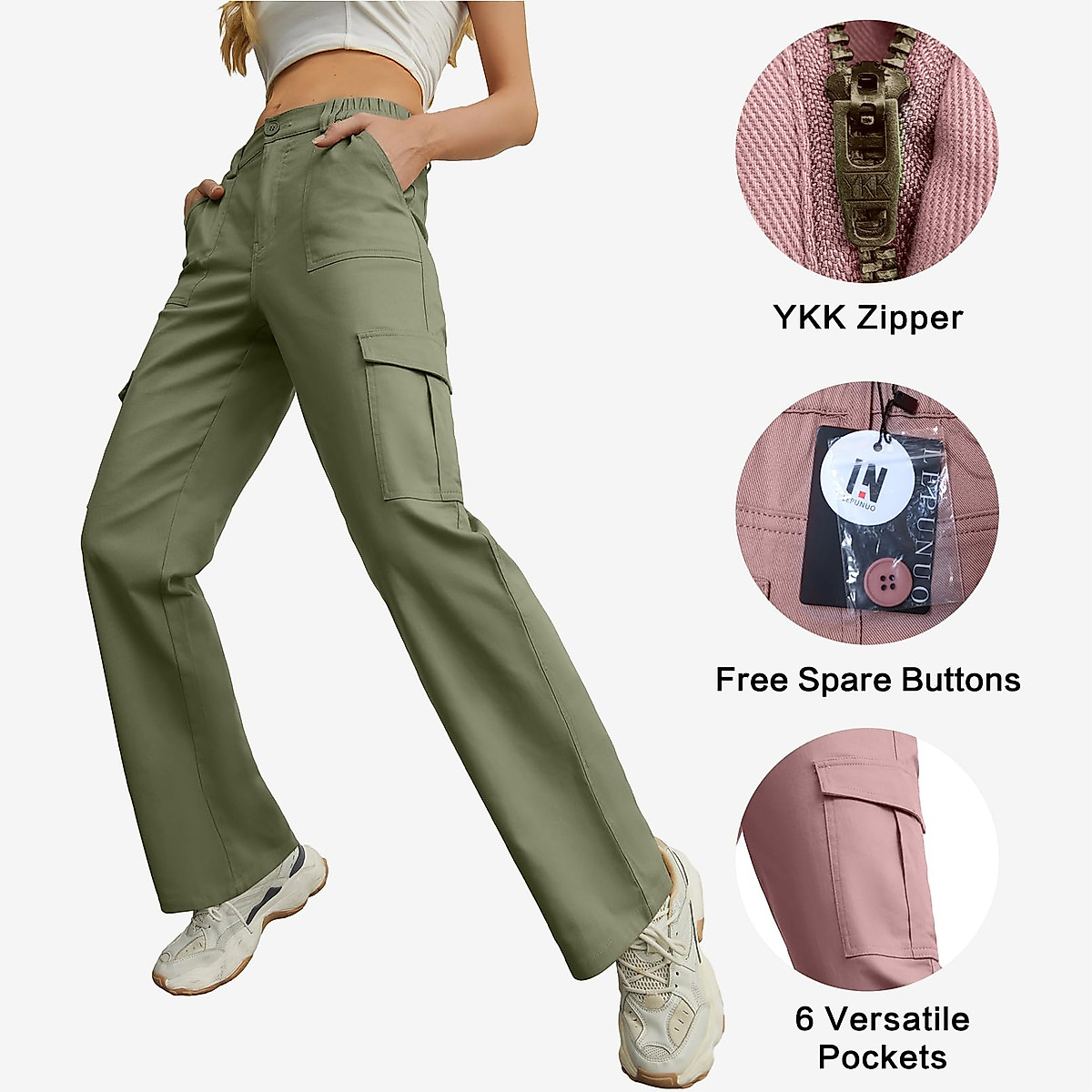 Cargo Pants Women Cute Pants Baggy Straight Wide Leg Pants with Pockets Y2k Streetwear Army Green
