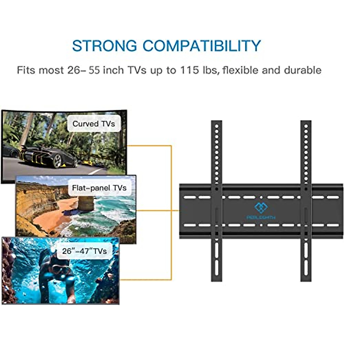 PERLESMITH Fixed TV Wall Mount Bracket, Low Profile Design for Most 26-55 inch LED LCD OLED-4K Flat Screen TVs, Ultra Slim Fixed TV Mount with Max VESA 400x400mm up to 115lbs Fits 16 inch Wood Stud