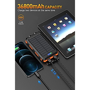Mregb Power Bank,Solar Charger,36800mAh 5V3.1A QC 3.0 Dual 2 USB Port Built-in Powerful Flashlight IPX7 Waterproof Dustproof Shockproof(Deep Orange)