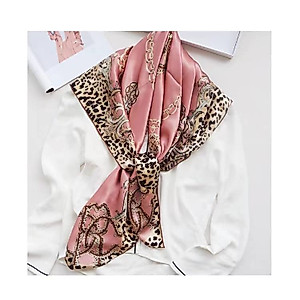 ANDANTINO 100% Pure Mulberry Silk Scarf 43" Large Square Lightweight Headscarf& Shawl–Women Hair Wraps-With Gift Packed (Leopard Print-Pink)