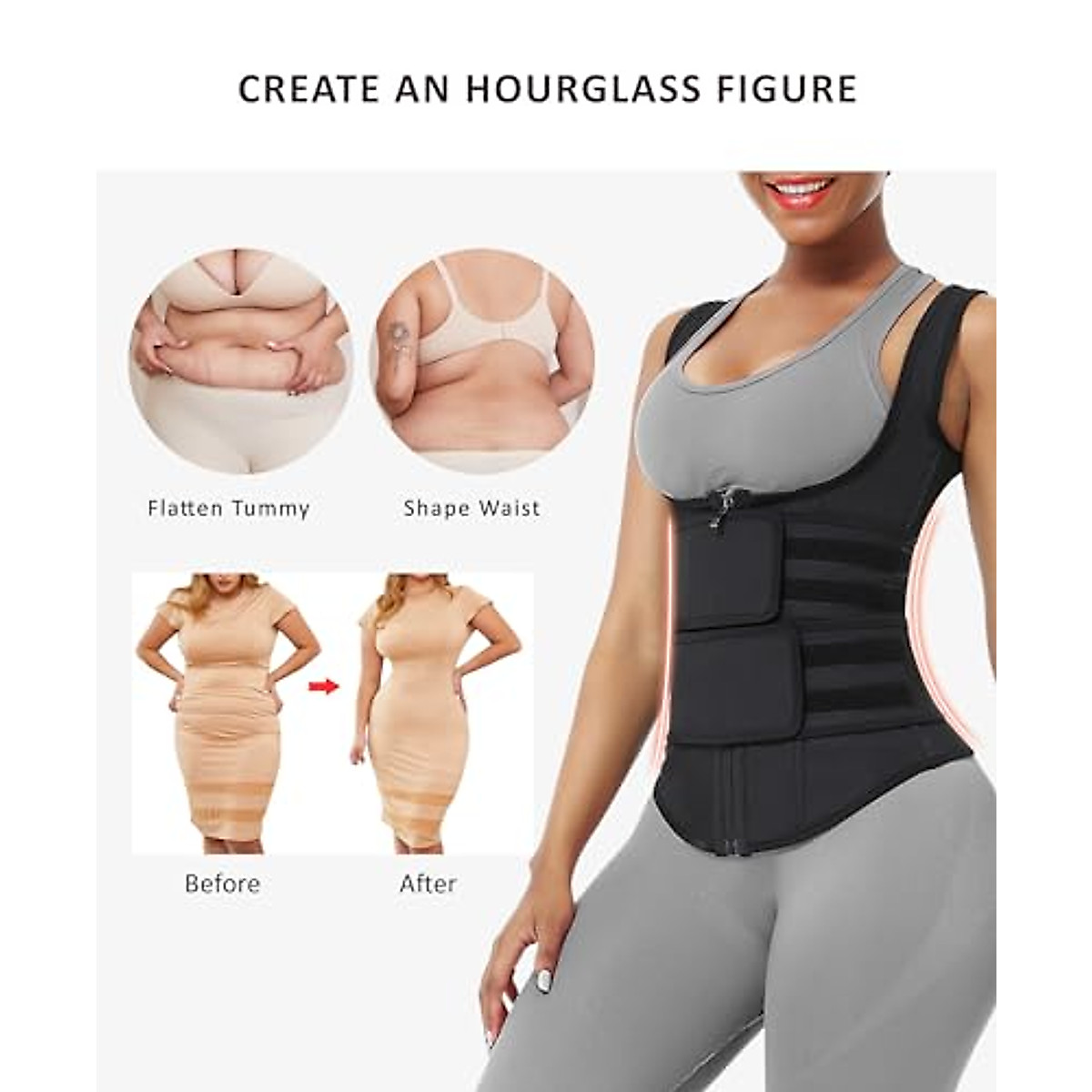 FeelinGirl Plus Size Latex Waist Vest Cincher Corset Vest Waist Trimmer Belt Body Shaper Workout with 9 Steel Bones