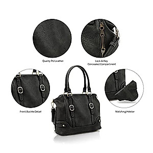 Jessie & James Elena Concealed Carry Satchel Purse Top Handle Shoulder Tote Bags For Women with Lock and Key|BK