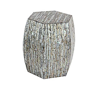 Deco 79 Mother of Pearl Shell Handmade Side End Accent Table Shell Mosaic Hexagon End Table with Brown Accents, Side Table 16" x 16" x 16", Gray