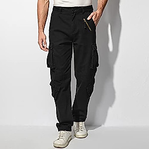 Men's BDU Casual Military Pants, Tactical Wild Army Combat ACU Rip Stop Camo Cargo Work Pants Trousers with 8 Pockets #7533 Black 36