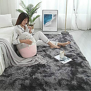 Soft Indoor Modern 3x5 Area Rugs Shaggy Fluffy Carpets for Living Room and Bedroom Nursery Rugs Abstract Home Decor Rugs for Girls Kids Dark Grey