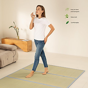 MustMat Tatami Mat Japanese Foldable Mattress Full Size Japanese Floor Bed Mattress Rush Grass (Full)