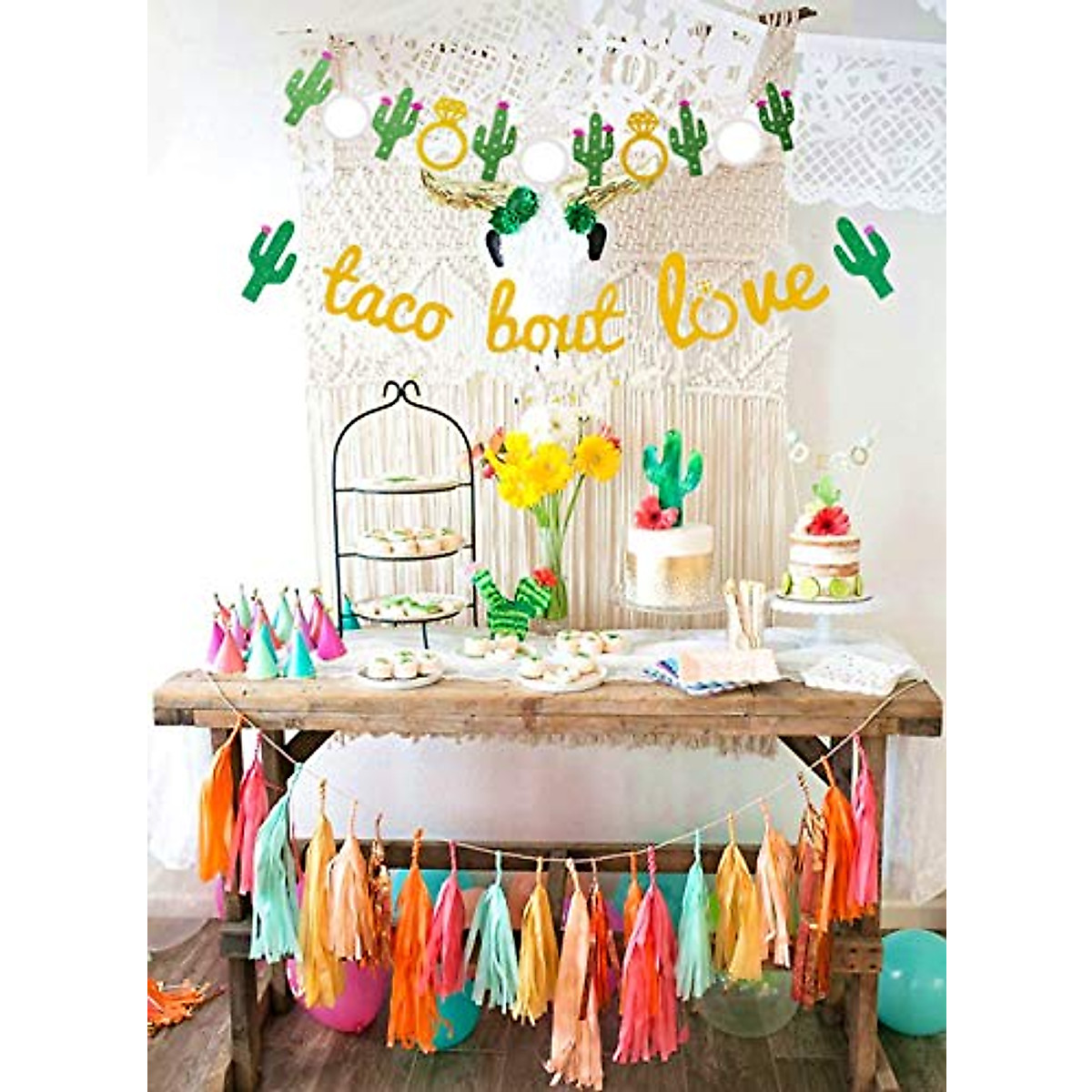 JeVenis Set of 2 Taco Bout Love Banner Taco Party Decoration Taco Banner Fiesta Decor for Fiesta Engagement Party Bachelorette Party or Wedding Shower Banner