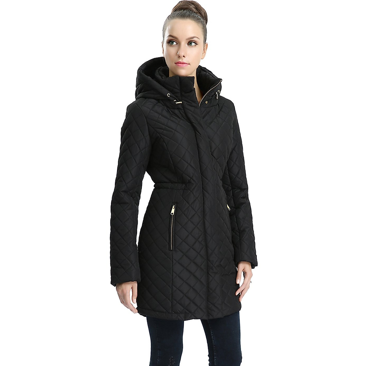 BGSD Women Angela Waterproof Quilted Parka Coat Novelty Winter Jacket Black X-Large