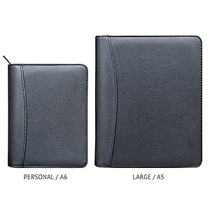 Fan&Ran Zippered Planner Organizer, Simulated Leather Undated Start Set, Personal Size, Black