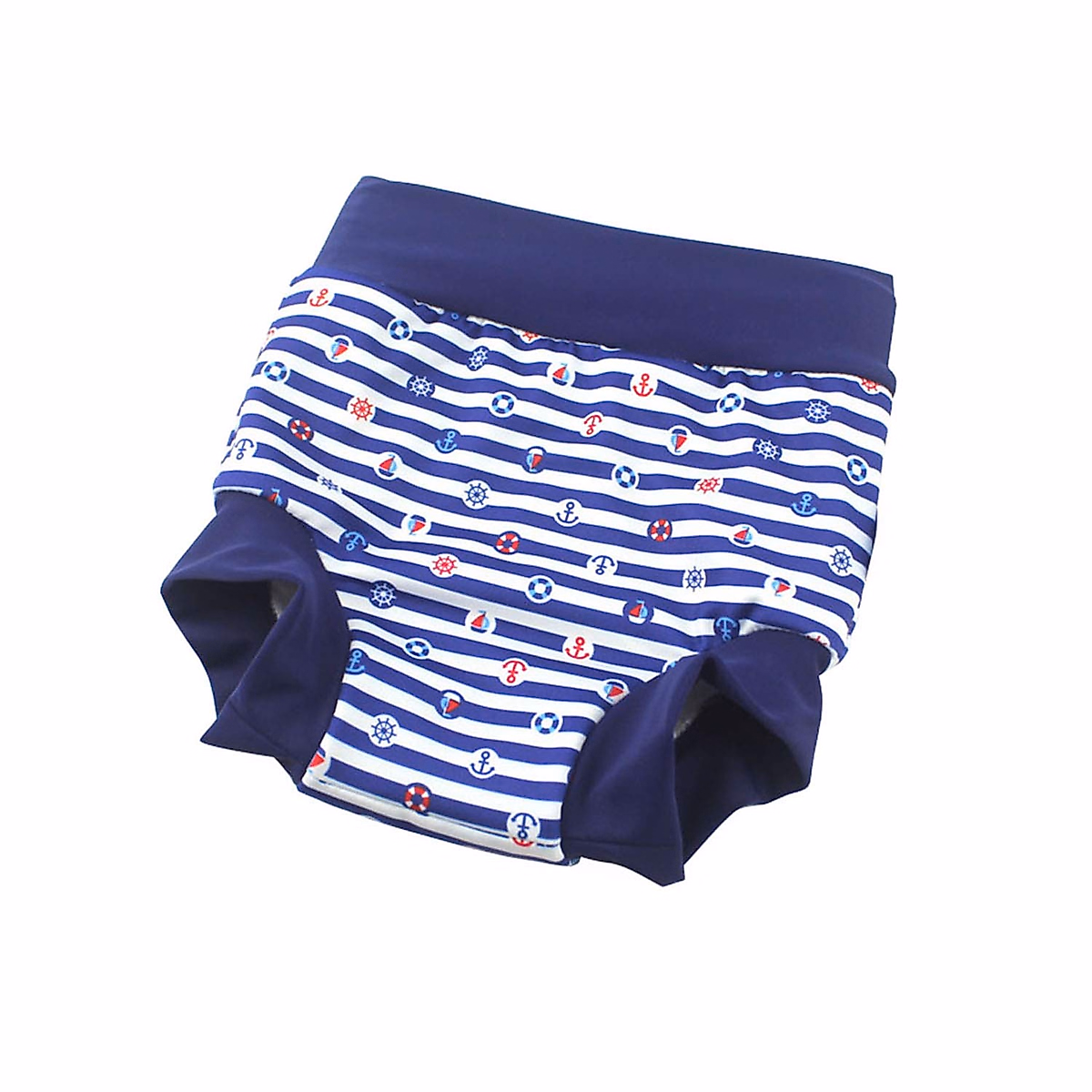 Leideur Baby Swim Nappies for Kids Cover Diaper High-Waisted Swimming Shorts (3-5 Years, Navy Stripe+Blue (Fish))