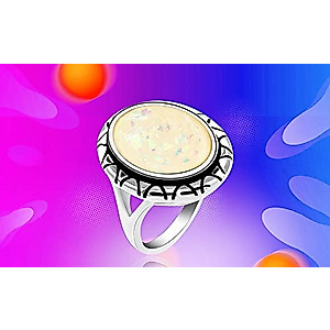 Uloveido Oval Cut Simulated White Fire Opal Split Shank Rings Halo Solitaire Wedding Birthstone Jewelry Women RA0309 (White, Size 10)