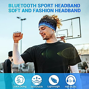 LC-dolida Bluetooth Headphones Headband, Flame Sleep Band Sleep Mask Bluetooth Sport Headband Music Headsets with Thin Speaker Microphone Handsfree,Gifts for Men Perfect for Workout (Blue)