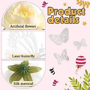 Canlierr 32 Pcs DIY Graduation Cap Decorations Accessory Kit Include Faux Flower Heads 3D Butterfly Grad Cap Decorations (White Tone)