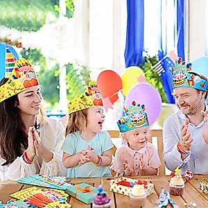 30 Packs Birthday Crowns Party Hats Colorful Birthday Hats and 32 Pcs Happy Birthday Rubber Bracelets Colored Silicone Stretch Wristbands for Kids Family Birthday Classroom School VBS Party Supplies