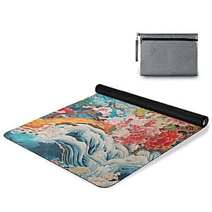 GOODOLD Geometric Ethnic Yoga Mat, 71 x 26 Inch Non-slip Yoga Mats Folding Travel Exercise Mat Indoor Outdoor Gym Pilates with Storage Bag for Women Men