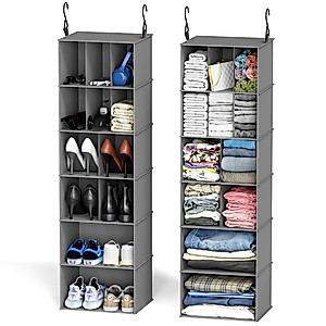 SpaceAid 2 Pack Hanging Closet Organizer and Storage with Dividers, 24 Compartments Hanging Shoe Shelves for Closet, Wardrobe, RV, Garment Rack - Grey