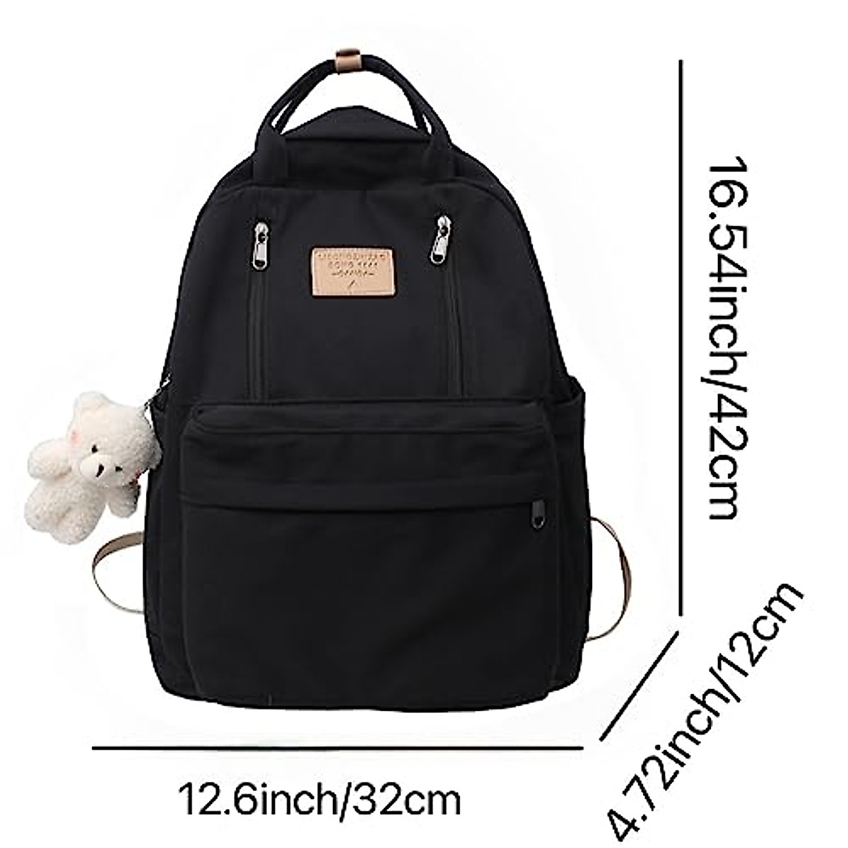 Romlvy Kawaii Backpack with Cute Accessories Casual Laptop Handbag Aesthetic Backpack Cute Daypack Travel Packing Organizer (Black)