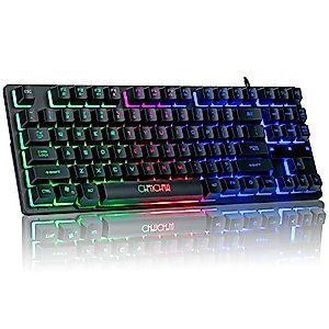CHONCHOW RGB Compact Gaming Keyboard, USB Wired 87 Keys Gaming Keyboard LED Rainbow Backlit Tenkeyless Gaming Keyboard TKL Keyboard Gaming RGB Keyboard for Laptop Ps4 Xbox PC Computer Game and Work
