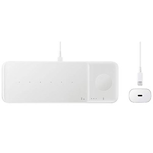 Samsung Electronics Wireless Charger Trio, Qi Compatible - Charge up to 3 Devices at Once for Galaxy Phones, Buds, Watches, and Apple iPhone Devices (White)