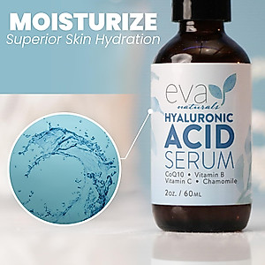 Eva Naturals Pure Hyaluronic Acid Serum For Face - Facial Serum - Wrinkles and Fine Lines - Perfect Hydrating Serum for Face and Dry Skin - Pairs with Vitamin C Serum (2 Oz)
