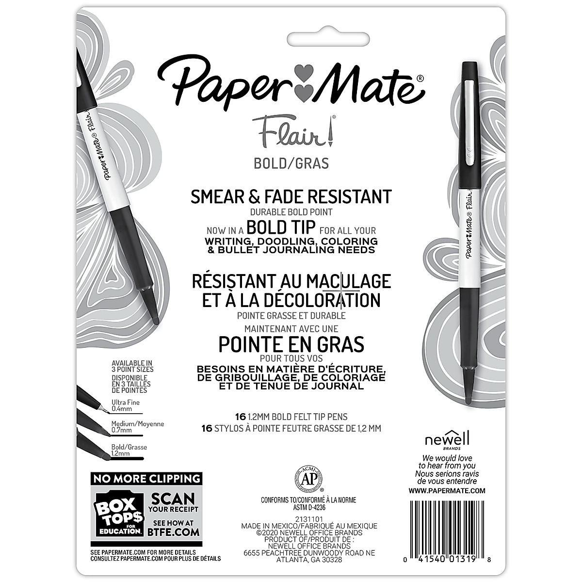 Paper Mate Flair Pens, Felt Tip Pens, Bold Tip (1.2 mm), Assorted Colors, 16 Count