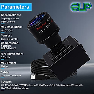 2.8-12mm Varifocal Lens Usb Camera High fps Full HD 1080p Web Camera with CMOS OV2710 Image Sensor,640X480@100fps USB2.0 Webcam Manual Zoom&Focus usb with Camera UVC for Use in Linux Windows Android