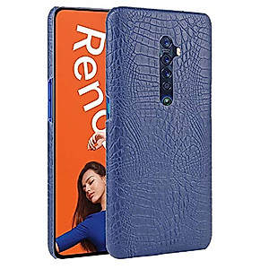 HualuBro for Oppo Reno 2 Case, Premium PU Leather Ultra Slim Shockproof Back Bumper Phone Protective Case Cover for Oppo Reno2 2019 Smartphone (Crocodile Blue)