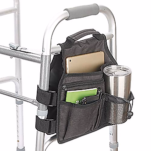 Side Walker Bags,Walker Organizer Pounch for Rollator and Folding Walkers,Walker Side Accessories for Elderly, Seniors, Handicap, Disabled (Double Sided) (Black)