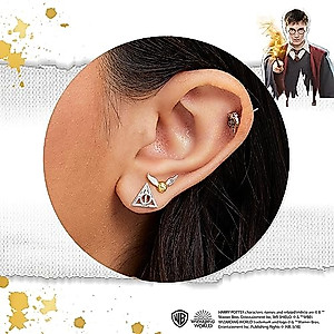 Harry Potter Jewelry, Stud Earrings Sets, 3 Pairs - HP, Deathly Hallows, and Golden Snitch, Gold Plated, Silver Plated