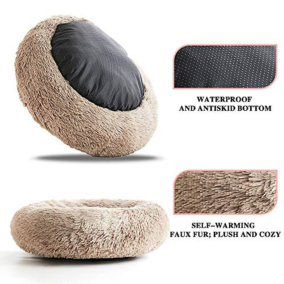 SunStyle Home Calming Pet Bed, M(24'x24'), Brown, 25 lbs, Polyester, Round, Stuffed, Sewn