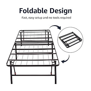 Amazon Basics Foldable Metal Platform Bed Frame with Tool Free Setup, 18 Inches High, Sturdy Steel Frame, No Box Spring Needed, Twin, Black