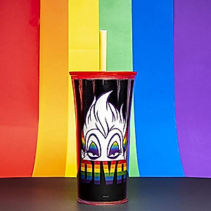 Zak Designs Disney Halloween Rainbow Collection Double-Wall Insulated Plastic Tumbler for Cold Drinks, Travel Cup with Splash-Proof Lid and Straw Made with Durable Materials (Ursula, 20 oz, Non BPA)