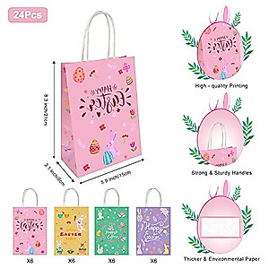 24PCS Easter Gift Bags, Easter Treat Bags with Handle,Easter Party Favor Bags, Easter Bunny Gift Bags Decorated with Happy Easter Egg Hunt and Chicks Pattern for Kids Spring Party