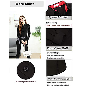 Esabel.C Womens Button Down Shirts Long Sleeve Regular Fit Cotton Stretch Work Blouse Black S
