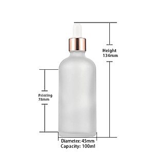 100ml/3.4oz Frosted Glass Dropper Bottles,2 Packs Essential Oil Dropper Bottles Perfume Sample Bottles Cosmetic Containers With Glass Eye Dropper (rose gold lids)