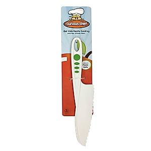 Curious Chef Kids Cookware - Knife I Real Utensils, Dishwasher Safe, BPA-Free I Kid-Safe I Cuts Fruits & Vegetables I Medium, White/Green
