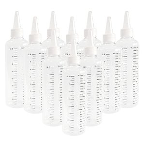 NANSHINE 10pcs 250ml(8.45oz) Plastic Bottle Pointed Mouth Top Cap Transparent Dispensing Bottle Squeeze Bottle with Graduated Measurement For Arts Crafts,Liquids,Inks,Oils,Shampoo,Lotion