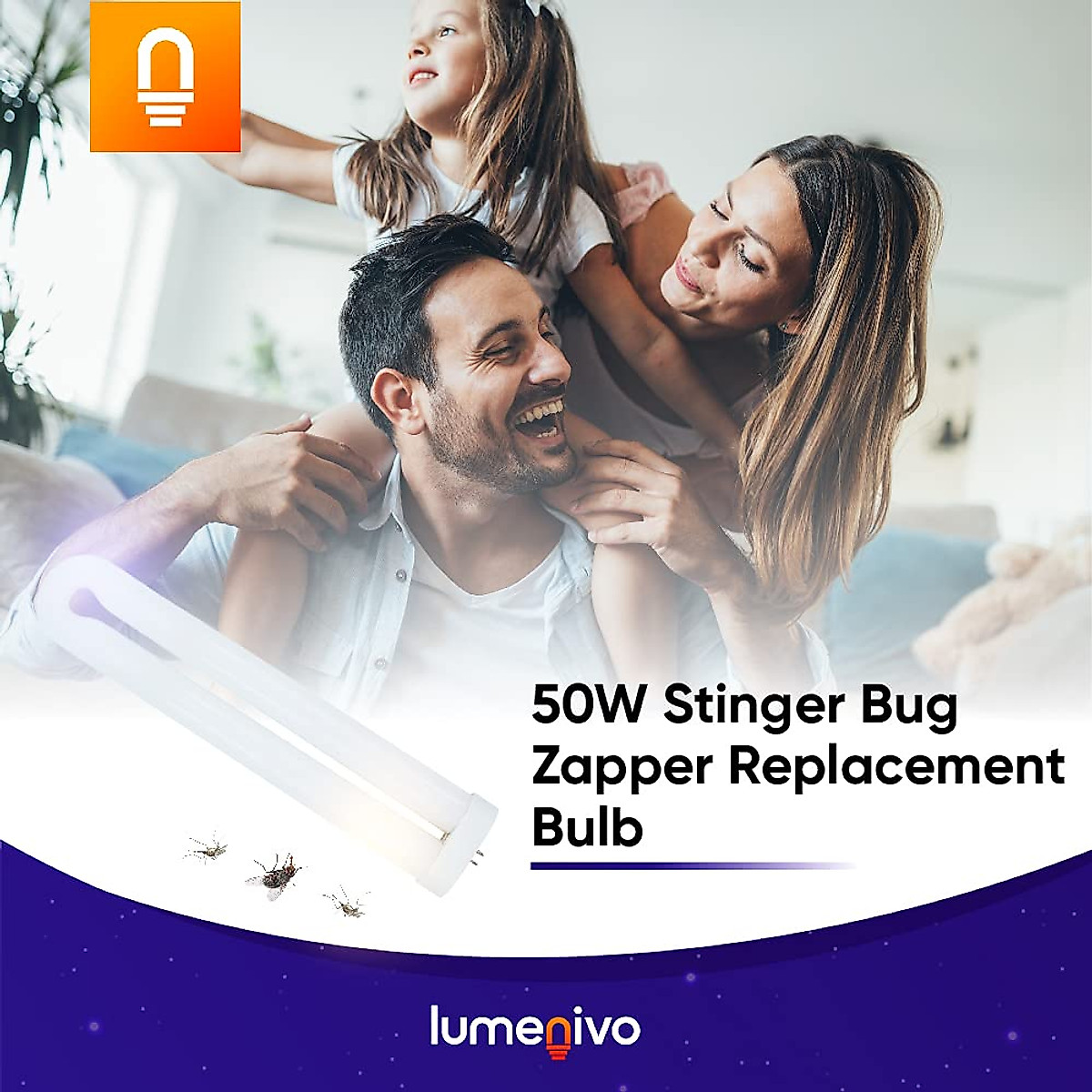 lumenivo Bug Zapper Bulb Replacement for Stinger/DEJAY B8080-4 50 W Stinger Bug Zapper Replacement Bulb with G10Q-4 4 Pin Square Base - T1, FUL50T10/BL Bug Zapper Bulb - 1 Pack