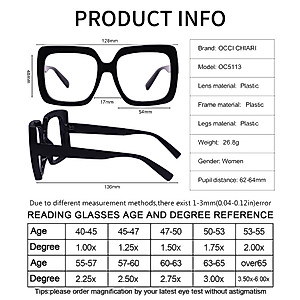 OCCI CHIARI 1.5 Reading Glasses Women Oversized Durable Reader 150(1.0 1.25 1.5 1.75 2.0 2.25 2.5 2.75 3.0 3.5 4.0) Large Frame