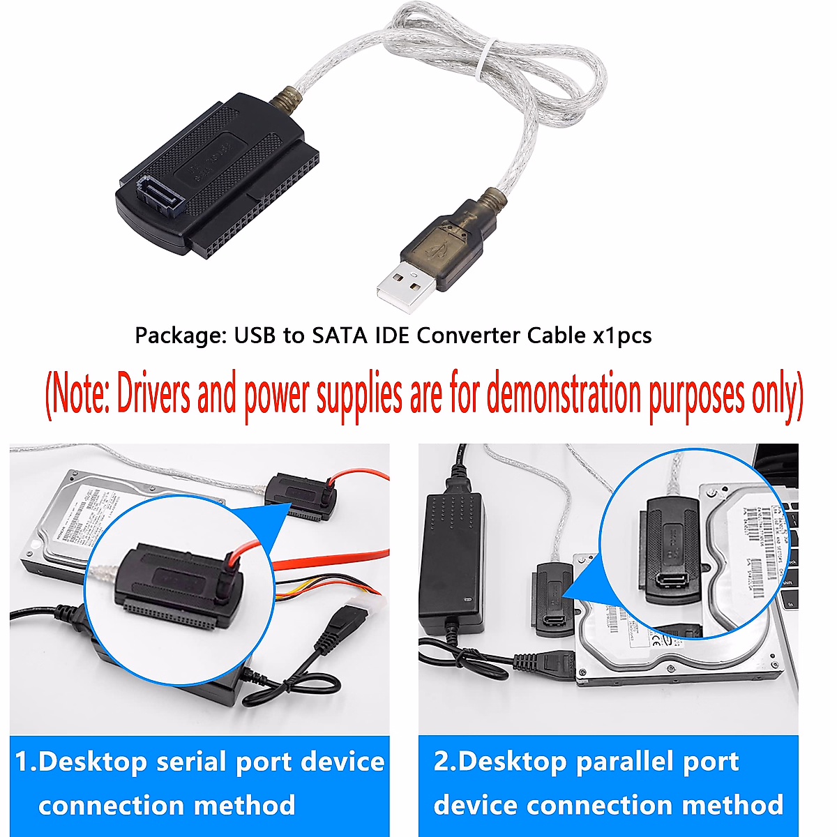 SinLoon USB to SATA IDE Converter Cable Adapter USB 2.0 to 2.5/3.5/5.25in IDE and SATA Adapter Cable (1.8FT White)