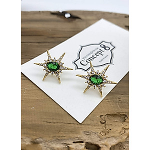 Concept8 colored glass 18K gold plated 925 silver post earrings made in korea (emerald)