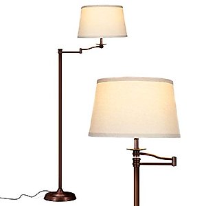 Brightech Caden LED Floor lamp, Great Living Room Décor, Tall Lamp with Swing Arm, Classic Lamp for Living Rooms & Offices, Industrial Standing Lamp for Bedroom Reading - Bronze